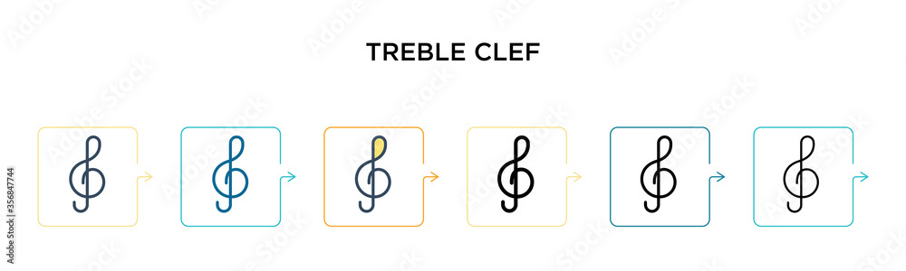 Treble clef vector icon in 6 different modern styles. Black, two ...