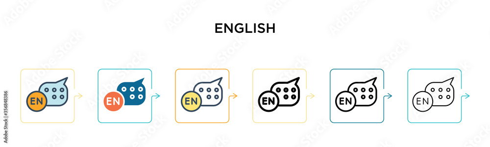 English vector icon in 6 different modern styles. Black, two colored ...