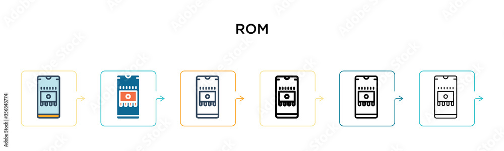 Rom vector icon in 6 different modern styles. Black, two colored rom ...