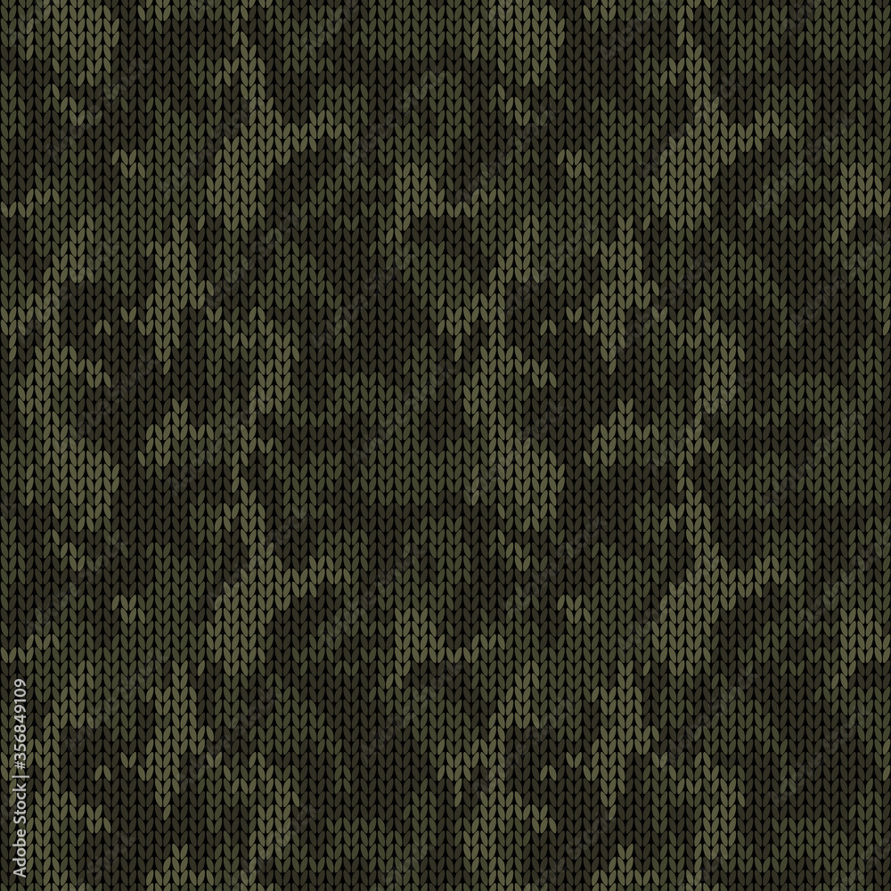 Stylish knitted military camo. Dark green khaki wool camouflage pattern ...