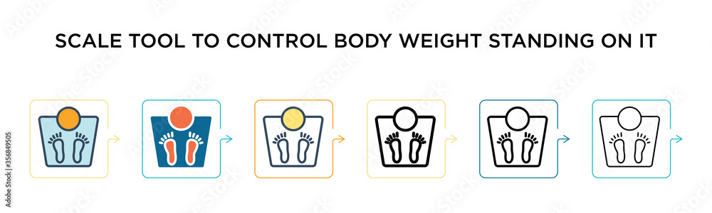 Scale tool to control body weight standing on it vector icon in 6 ...