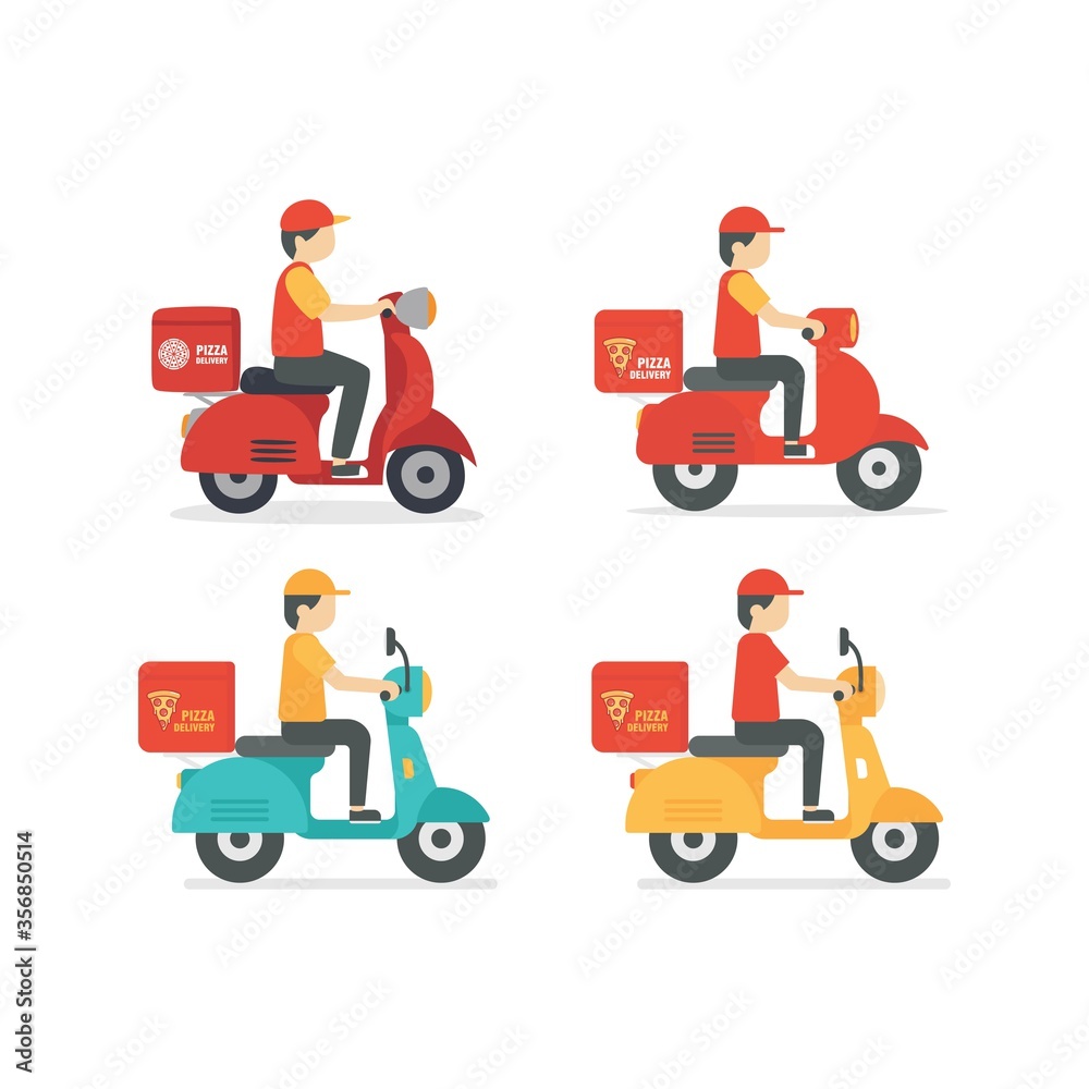 Delivery man riding scooter illustration vector pack Stock Vector ...
