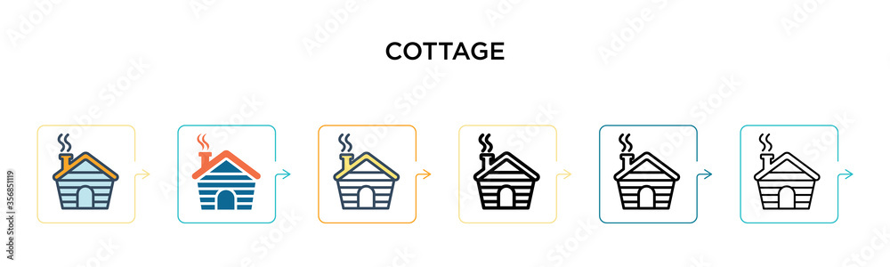 Cottage vector icon in 6 different modern styles. Black, two colored ...