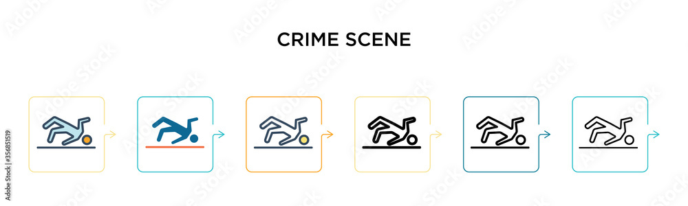 Crime scene vector icon in 6 different modern styles. Black, two ...