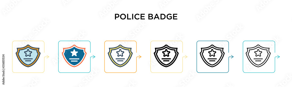 Police badge vector icon in 6 different modern styles. Black, two ...