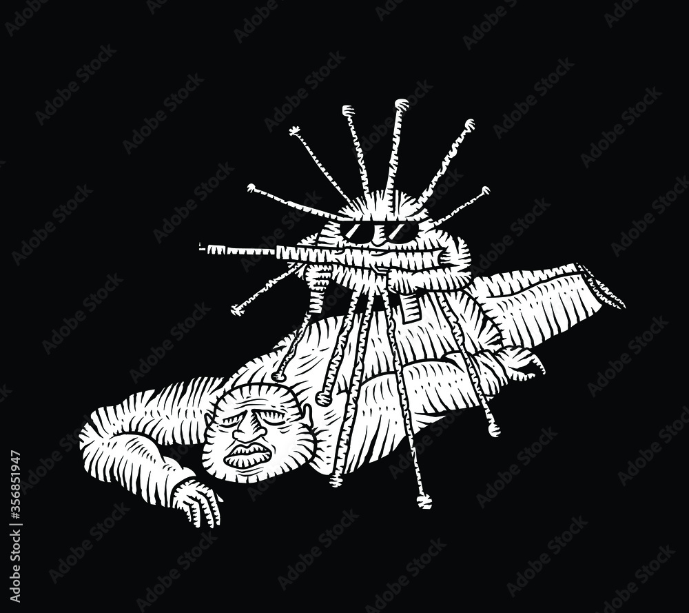 Coronavirus with a machine gun strangles an African-American. Cartoon ...