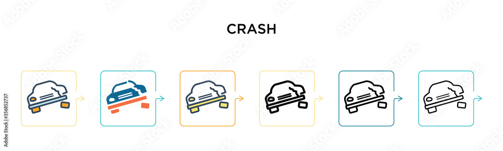 Crash vector icon in 6 different modern styles. Black, two colored ...
