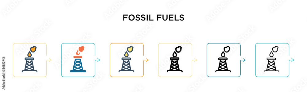 Fossil fuels vector icon in 6 different modern styles. Black, two ...