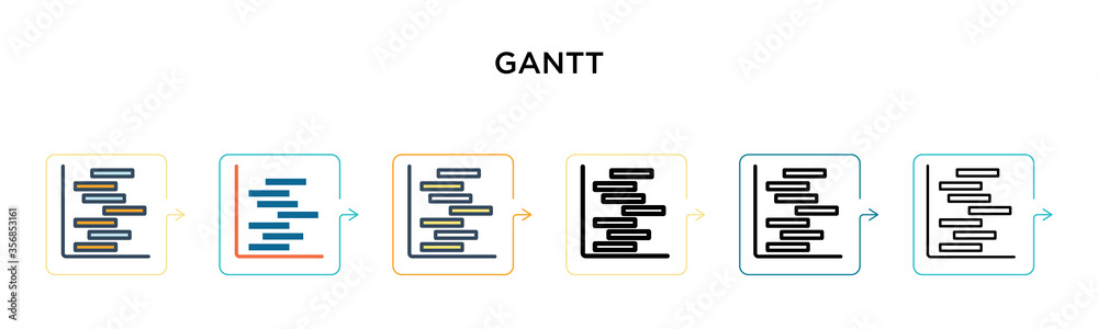 Gantt vector icon in 6 different modern styles. Black, two colored ...