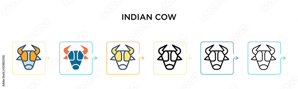 Indian cow vector icon in 6 different modern styles. Black, two colored ...