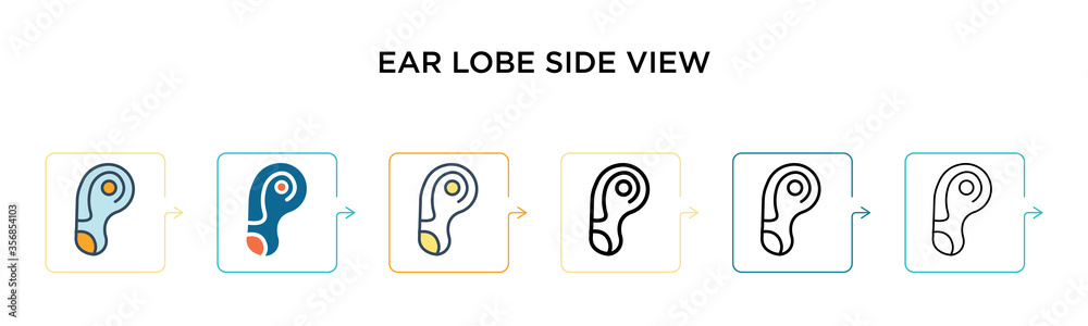Ear lobe side view vector icon in 6 different modern styles. Black, two ...