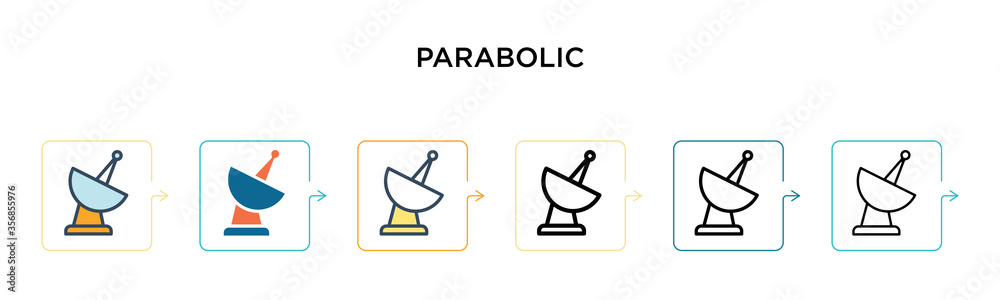 Parabolic signal vector icon in 6 different modern styles. Black, two ...
