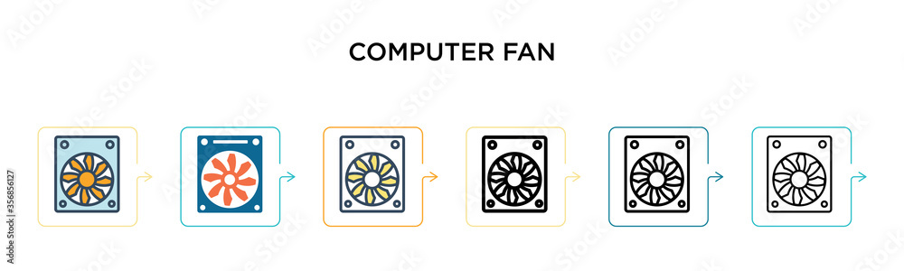 Computer fan vector icon in 6 different modern styles. Black, two ...