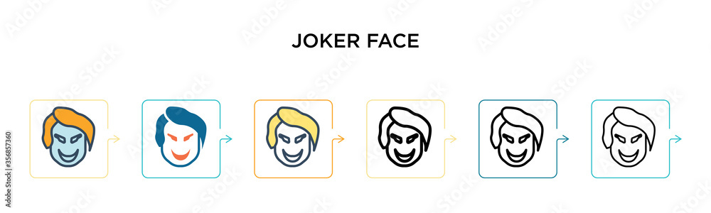 Joker face vector icon in 6 different modern styles. Black, two colored ...