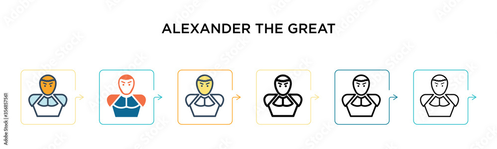 Alexander the great vector icon in 6 different modern styles. Black ...