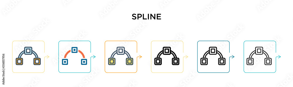 Spline vector icon in 6 different modern styles. Black, two colored spline icons designed in ...