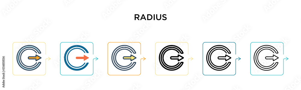 Radius vector icon in 6 different modern styles. Black, two colored ...