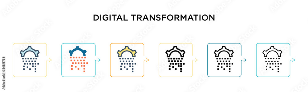 Digital transformation vector icon in 6 different modern styles. Black ...