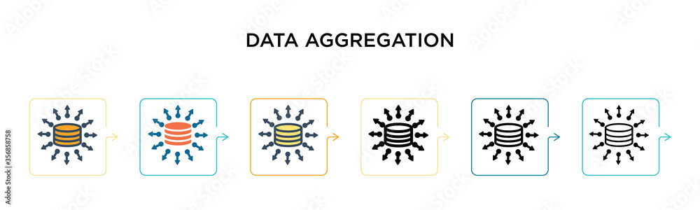 Data aggregation vector icon in 6 different modern styles. Black, two ...