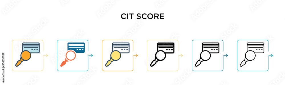 Credit score vector icon in 6 different modern styles. Black, two ...