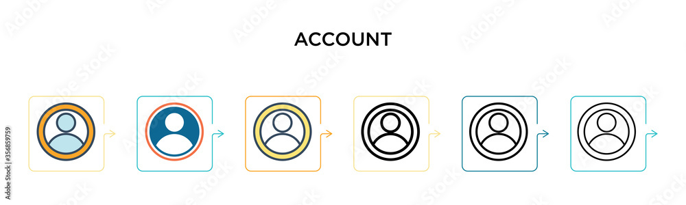 Account vector icon in 6 different modern styles. Black, two colored ...