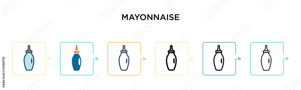 Mayonnaise vector icon in 6 different modern styles. Black, two colored ...