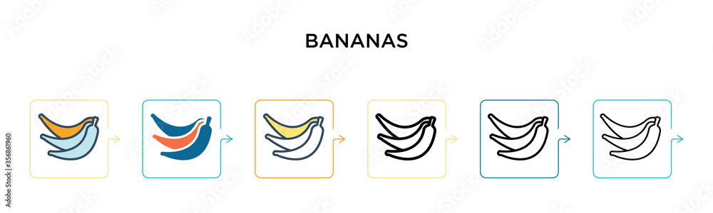 Bananas vector icon in 6 different modern styles. Black, two colored ...