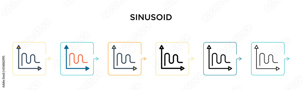 Sinusoid vector icon in 6 different modern styles. Black, two colored ...