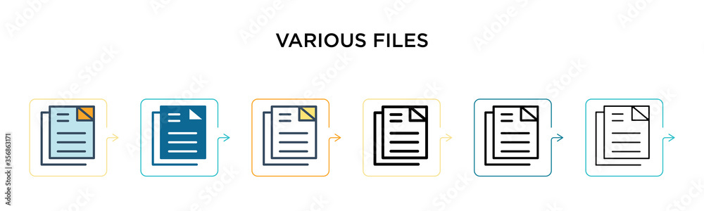 Various files vector icon in 6 different modern styles. Black, two ...