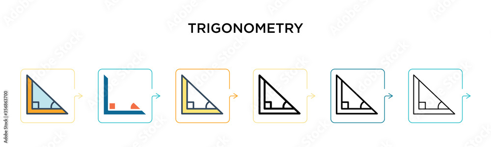 Trigonometry vector icon in 6 different modern styles. Black, two ...