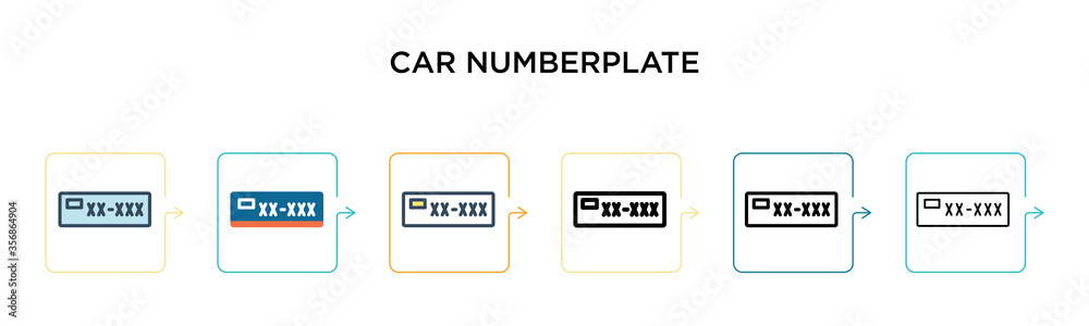 Car numberplate vector icon in 6 different modern styles. Black, two ...