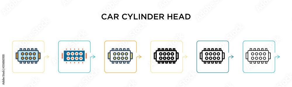 Car cylinder head vector icon in 6 different modern styles. Black, two ...
