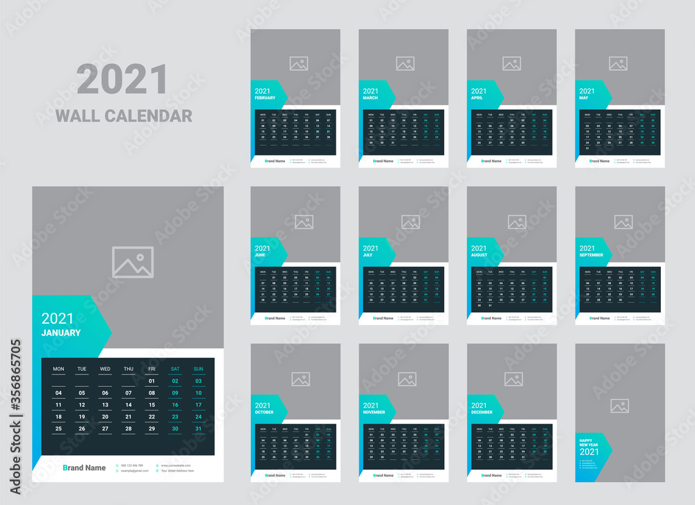 Calendar planner template for 2021 year. Stationery Design. Week starts ...