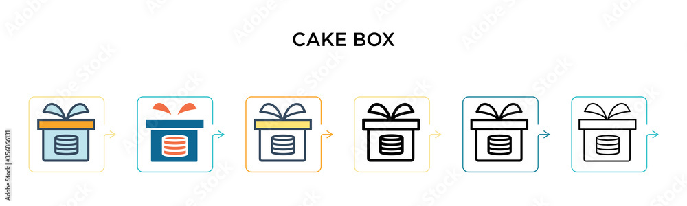 Cake box vector icon in 6 different modern styles. Black, two colored ...