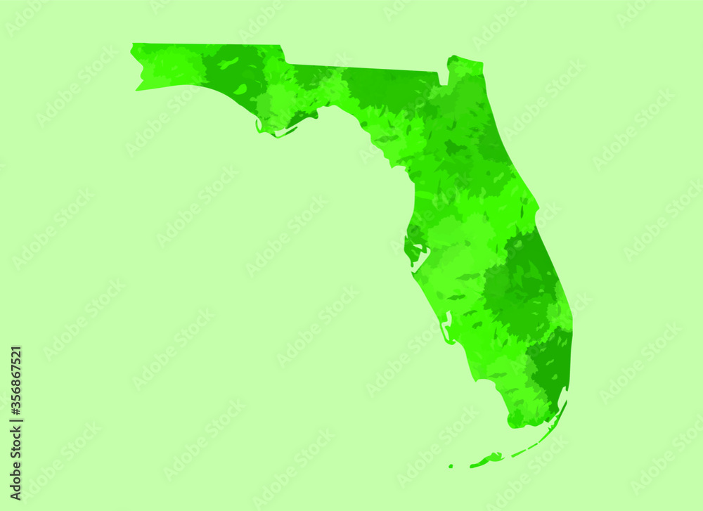 Florida watercolor map vector illustration of green color on light ...