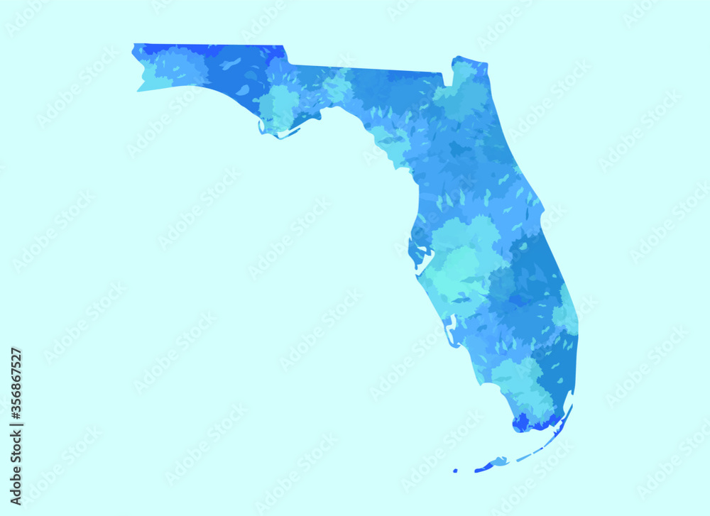 Florida watercolor map vector illustration of blue color on light ...