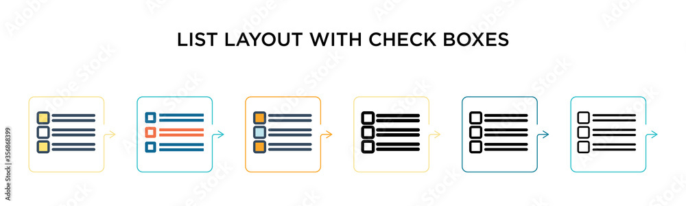 List layout with check boxes vector icon in 6 different modern styles ...