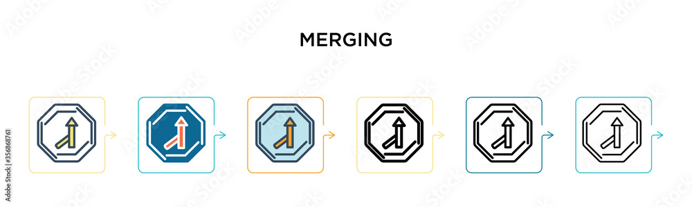 Vetor do Stock: Merging sign vector icon in 6 different modern styles ...