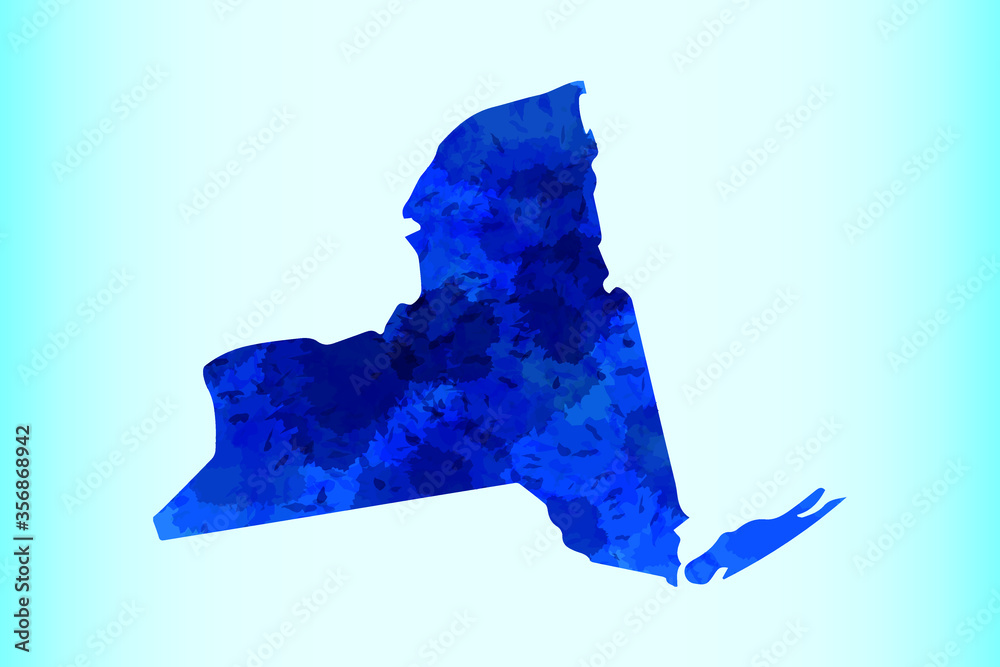 New York watercolor map vector illustration of blue color on light ...