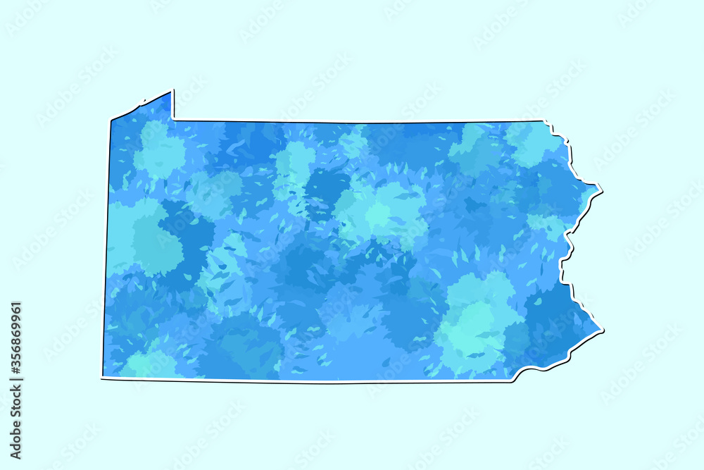 Pennsylvania watercolor map vector illustration of blue color with ...