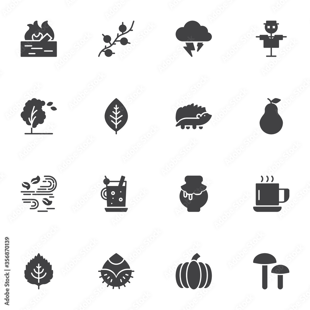 Autumn related vector icons set, autumn season modern solid symbol ...