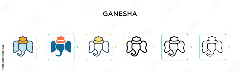 Ganesha vector icon in 6 different modern styles. Black, two colored ...