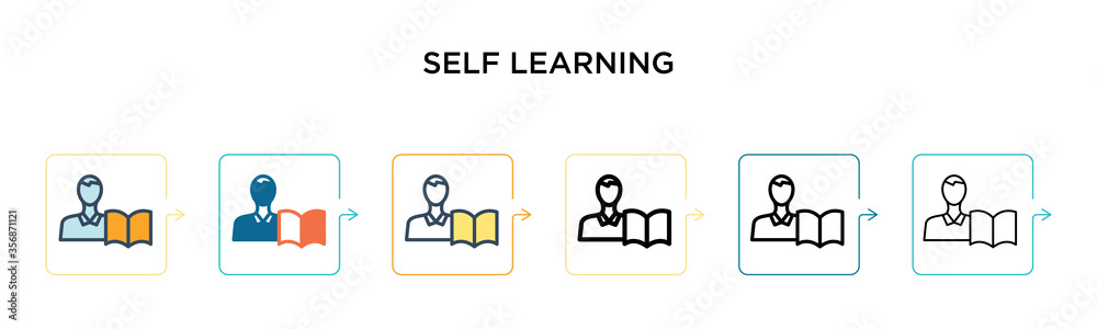 Self learning vector icon in 6 different modern styles. Black, two ...