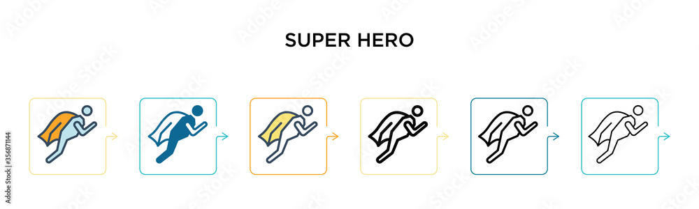 Super hero vector icon in 6 different modern styles. Black, two colored ...