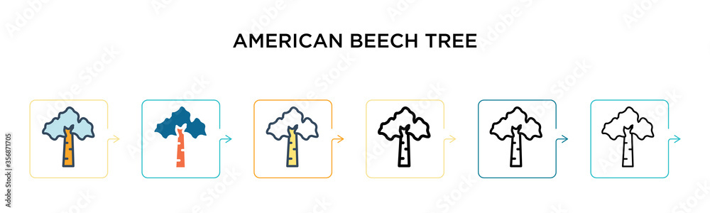 American beech tree vector icon in 6 different modern styles. Black ...