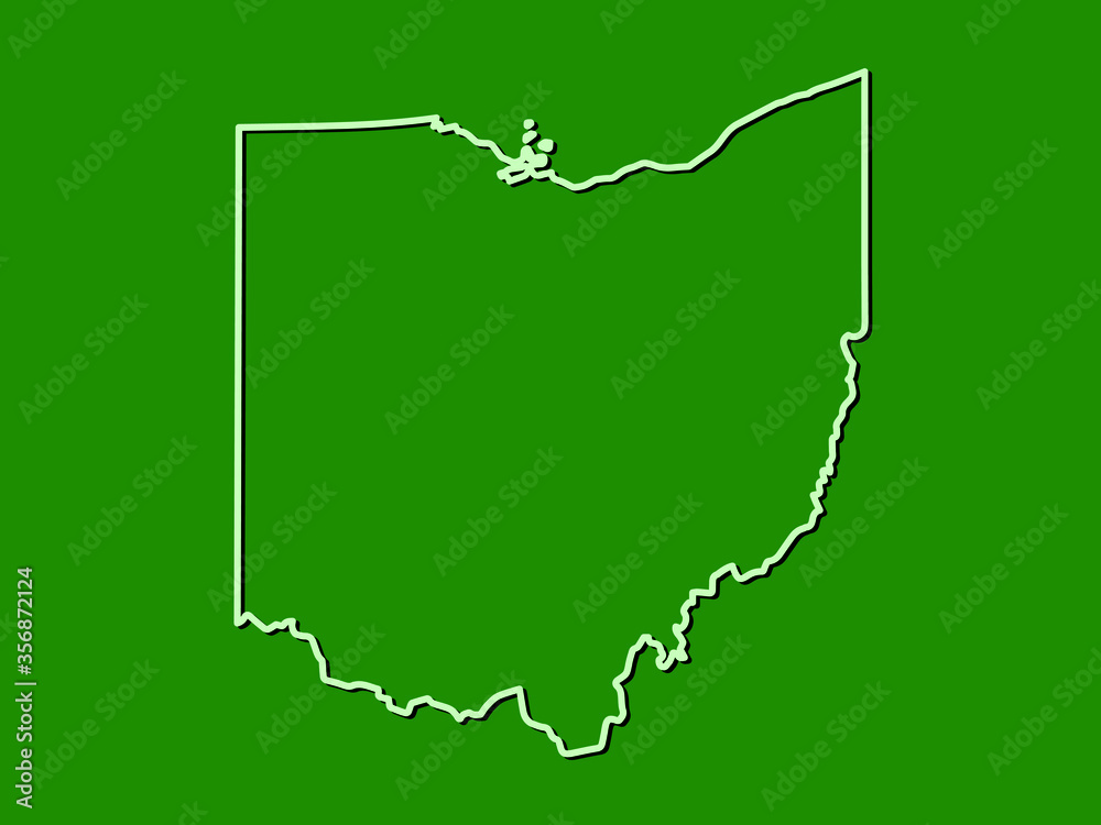 Ohio vector map with single border line boundary using light green ...