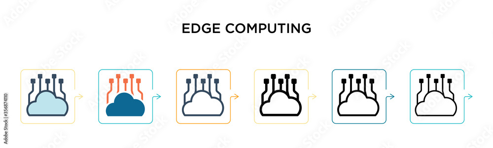 Edge computing vector icon in 6 different modern styles. Black, two ...