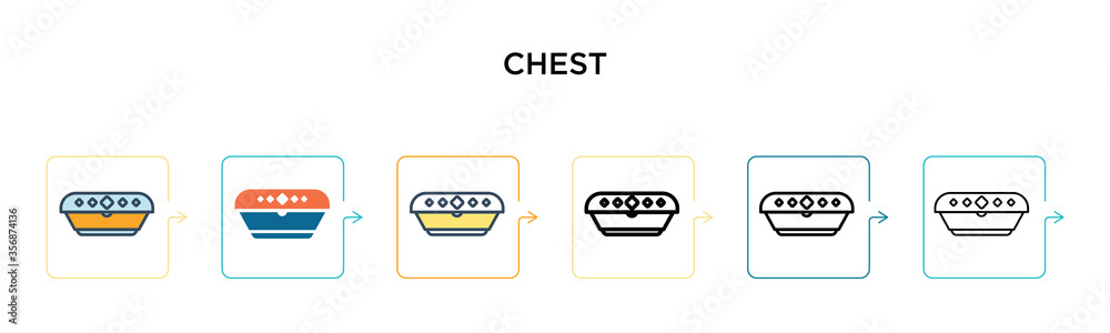 Chest vector icon in 6 different modern styles. Black, two colored ...