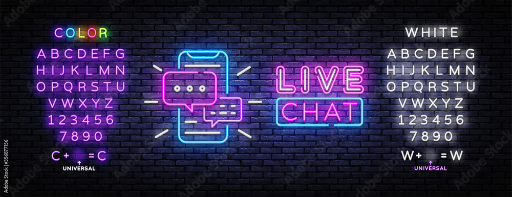 Live chat service neon sign vector. Social media communication, Design ...