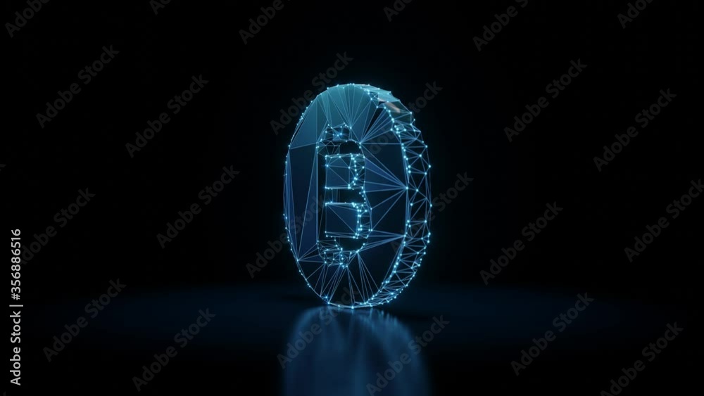 3d rendering seamless loop 4k rotation wireframe neon glowing symbol of ...